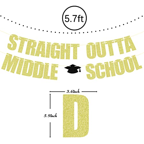 Straight Outta Middle School Banner, Out 8th Grade, Middle School Graduation 2023 Graland, Glittery Congrats Grad Party Decorations