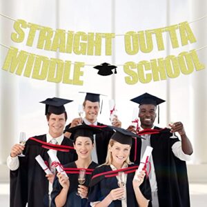 Straight Outta Middle School Banner, Out 8th Grade, Middle School Graduation 2023 Graland, Glittery Congrats Grad Party Decorations