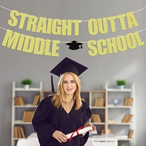 Straight Outta Middle School Banner, Out 8th Grade, Middle School Graduation 2023 Graland, Glittery Congrats Grad Party Decorations