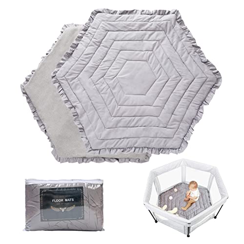 Hexagon Playpen Mat | Playard Mattress | Baby Floor Mat Fit Regalo 53" Play Yard | One-Piece Crawling Mat Non Slip Comfortable for Babies & Toddlers (Gray)