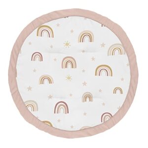 sweet jojo designs boho rainbow girl baby playmat tummy time infant play mat – blush pink dusty rose gold yellow mauve taupe beige tan bohemian stars sun celestial vintage sky