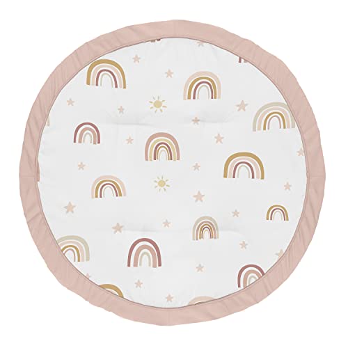 Sweet Jojo Designs Boho Rainbow Girl Baby Playmat Tummy Time Infant Play Mat - Blush Pink Dusty Rose Gold Yellow Mauve Taupe Beige Tan Bohemian Stars Sun Celestial Vintage Sky