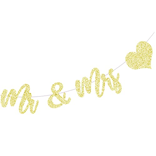 PALASASA Future Mr & Mrs Banner,Glitter Wedding Party Decor Props,Bridal Shower/Engagement/Bachelorette Party Decorations-Pre-Strung (Gold)