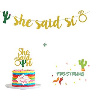 she said si gold glitter banner sign garland pre-strung & she said si cake topper for final fiesta bachelorette party mexican bridal shower decorations