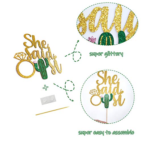 She Said Si Gold Glitter Banner Sign Garland Pre-strung & She Said Si Cake Topper for Final Fiesta Bachelorette Party Mexican Bridal Shower Decorations