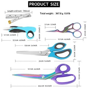 Asdirne Sewing Bundle, Sharp Stainless Steel Blade, Comfortable Handle, Include Fabric Scissors, Pinking Scissors, Embroidery Scissors, Thread Snips and Measuring Tape, 5 Pcs, Great Sewing Partners