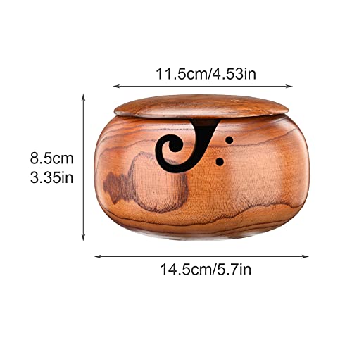 Fonzci Wooden Yarn Storage Bowl Yarn Holder Bowl for Crocheting Wooden Yarn Bowl Holder with Cover for Mothers Day Thanksgiving Day Christmas Gift