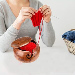 Fonzci Wooden Yarn Storage Bowl Yarn Holder Bowl for Crocheting Wooden Yarn Bowl Holder with Cover for Mothers Day Thanksgiving Day Christmas Gift