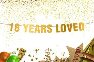 18th birthday banner -18th birthday decorations – 18 years loved – gold banner – 18th birthday party – birthday banner – eighteen banner – 18th party decorations -18th party banner-anniversary decor