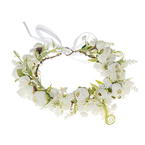 Funsveta Baby Girls Flower Crown Flower Girl Headpiece boho Little Wreaths for Weddings, Family photography (Flower White)