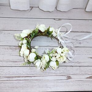 Funsveta Baby Girls Flower Crown Flower Girl Headpiece boho Little Wreaths for Weddings, Family photography (Flower White)