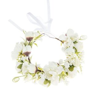 Funsveta Baby Girls Flower Crown Flower Girl Headpiece boho Little Wreaths for Weddings, Family photography (Flower White)