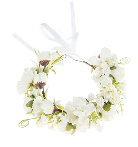 Funsveta Baby Girls Flower Crown Flower Girl Headpiece boho Little Wreaths for Weddings, Family photography (Flower White)