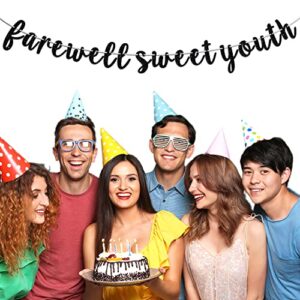 Black Glitter Farewell Sweet Youth Banner, Death to My Youth/Funeral for My Youth, Old English Funny 30th/40th/50th Birthday Party Decorations