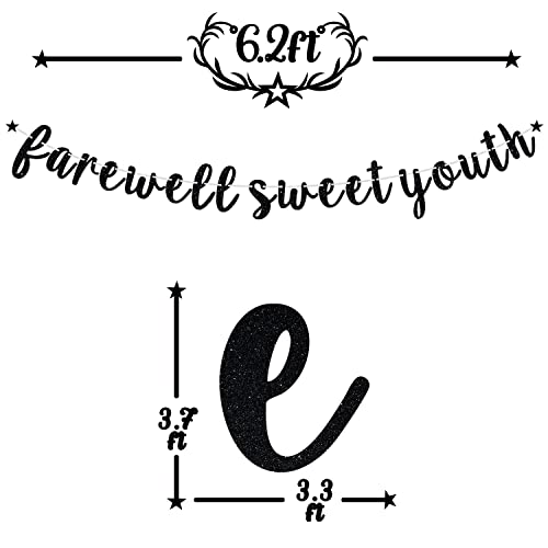 Black Glitter Farewell Sweet Youth Banner, Death to My Youth/Funeral for My Youth, Old English Funny 30th/40th/50th Birthday Party Decorations