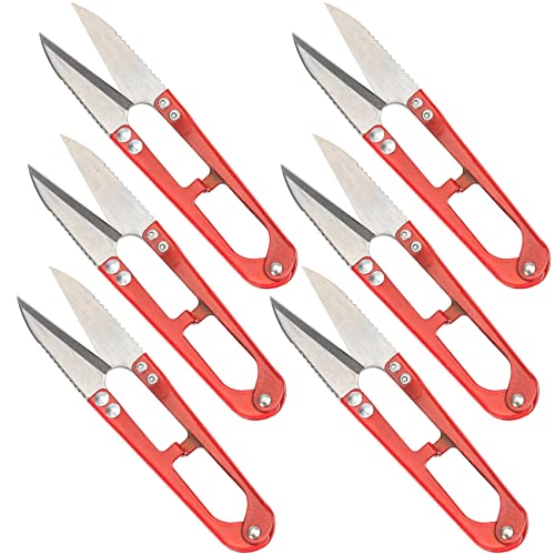 TACVEL 6Pcs 4.3" Sewing Scissors, U Shape Yarn Thread Cutter, Yarn, Embroidery Clippers, Small Snips for Stitch, Arts, Crafts, and DIY Projects-Red