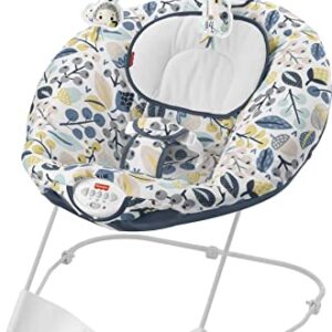 Fisher-Price See & Soothe Deluxe Bouncer – Navy Foliage, Portable Baby seat with Vibrations, Music and Sounds