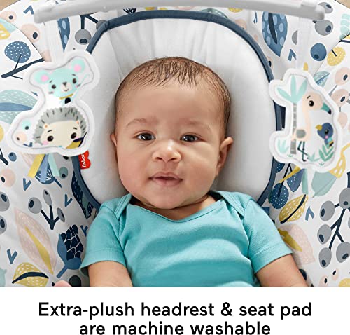 Fisher-Price See & Soothe Deluxe Bouncer – Navy Foliage, Portable Baby seat with Vibrations, Music and Sounds