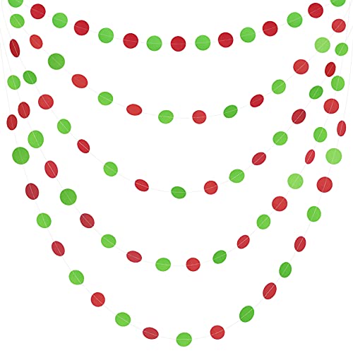 Red Green Christmas Streamers Decorations, UNIIDECO Xmas Tree Ornaments Accessories, Circle Dots Paper Garland, Fiesta Birthday Loteria Party Banner Streamer Background Supplies, Chriatmas Decor