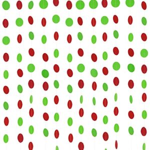 Red Green Christmas Streamers Decorations, UNIIDECO Xmas Tree Ornaments Accessories, Circle Dots Paper Garland, Fiesta Birthday Loteria Party Banner Streamer Background Supplies, Chriatmas Decor