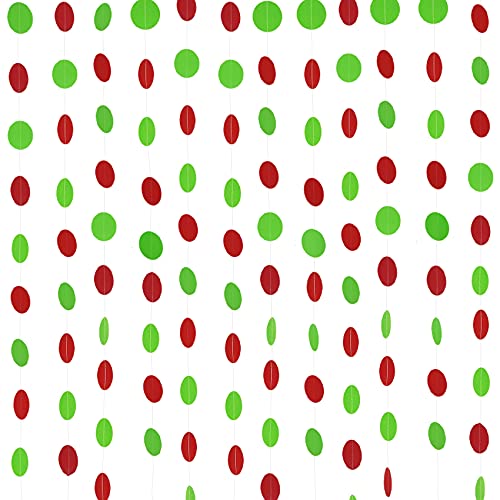 Red Green Christmas Streamers Decorations, UNIIDECO Xmas Tree Ornaments Accessories, Circle Dots Paper Garland, Fiesta Birthday Loteria Party Banner Streamer Background Supplies, Chriatmas Decor