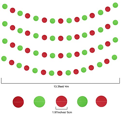 Red Green Christmas Streamers Decorations, UNIIDECO Xmas Tree Ornaments Accessories, Circle Dots Paper Garland, Fiesta Birthday Loteria Party Banner Streamer Background Supplies, Chriatmas Decor