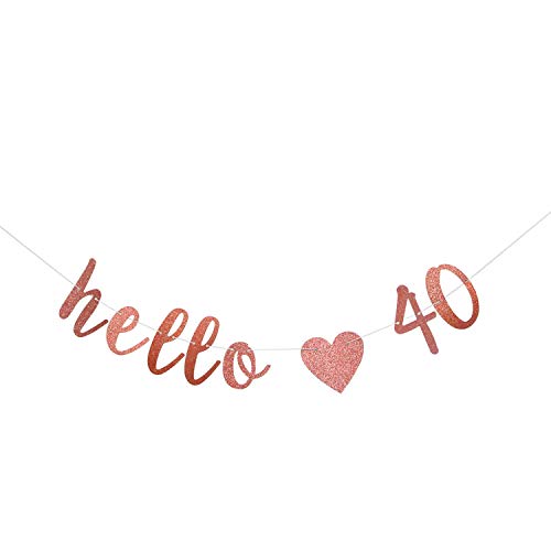 Glitter Hello 40 Birthday Banner - Great for 40th Birthday Wedding Party Decorations - Funny Forty Birthday Sign Party Decor