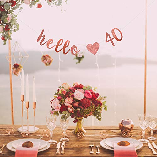 Glitter Hello 40 Birthday Banner - Great for 40th Birthday Wedding Party Decorations - Funny Forty Birthday Sign Party Decor