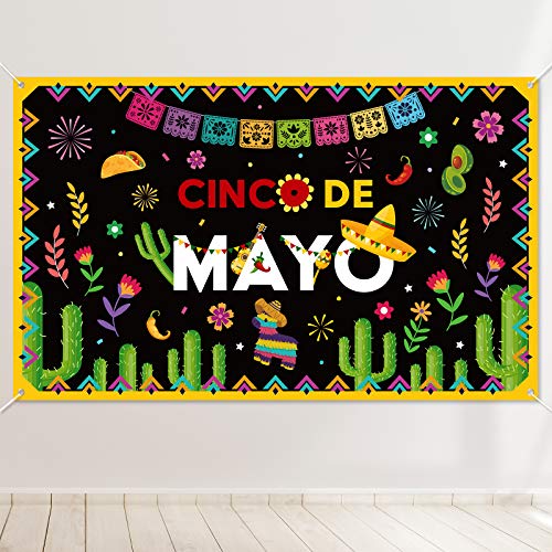 Cinco De Mayo Banner Decorations - Fiesta Mexican Backdrop Photo Booth Background Party Supplies