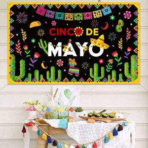 Cinco De Mayo Banner Decorations - Fiesta Mexican Backdrop Photo Booth Background Party Supplies