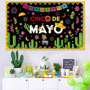 Cinco De Mayo Banner Decorations - Fiesta Mexican Backdrop Photo Booth Background Party Supplies