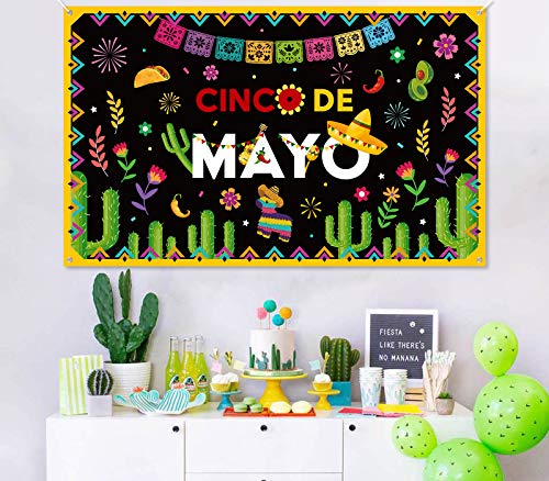 Cinco De Mayo Banner Decorations - Fiesta Mexican Backdrop Photo Booth Background Party Supplies