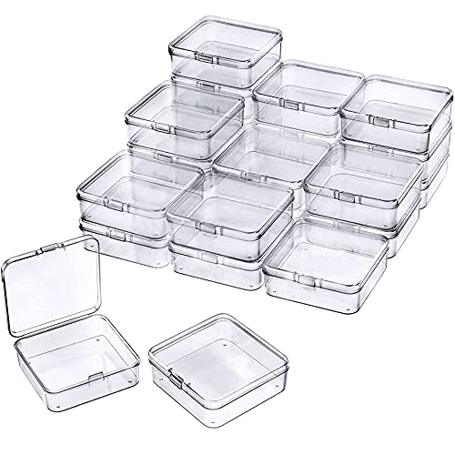 KEWAYO 12 Packs Small Clear Plastic Beads Storage Containers Box with Hinged Lid for Storage of Small Items, Crafts, Jewelry, Hardware (2.1 x 2.1 x 0.8 Inches)