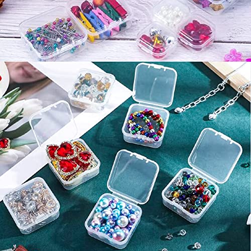 KEWAYO 12 Packs Small Clear Plastic Beads Storage Containers Box with Hinged Lid for Storage of Small Items, Crafts, Jewelry, Hardware (2.1 x 2.1 x 0.8 Inches)