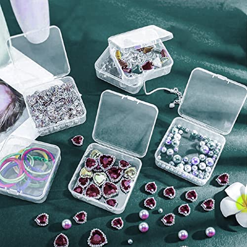 KEWAYO 12 Packs Small Clear Plastic Beads Storage Containers Box with Hinged Lid for Storage of Small Items, Crafts, Jewelry, Hardware (2.1 x 2.1 x 0.8 Inches)