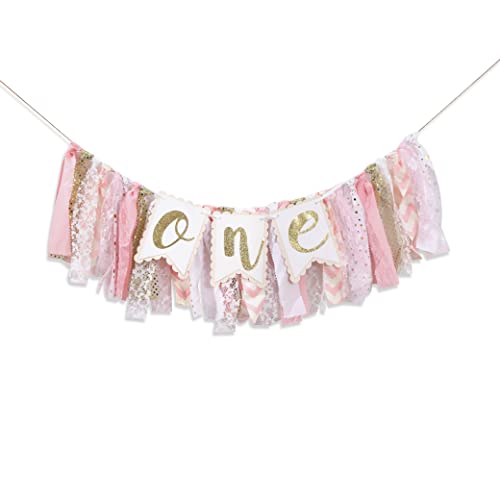 One High Chair Birthday Banner - One High Chair Banner Girl，highchair Banner First Birthday Girl，first High Chair Banner，pink and White Party Decoration Photo Props Cake Smash