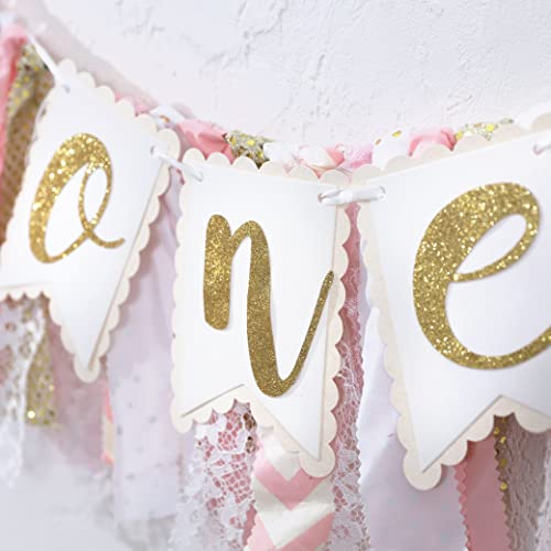 One High Chair Birthday Banner - One High Chair Banner Girl，highchair Banner First Birthday Girl，first High Chair Banner，pink and White Party Decoration Photo Props Cake Smash