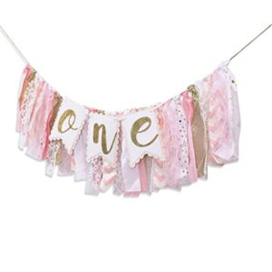 One High Chair Birthday Banner - One High Chair Banner Girl，highchair Banner First Birthday Girl，first High Chair Banner，pink and White Party Decoration Photo Props Cake Smash