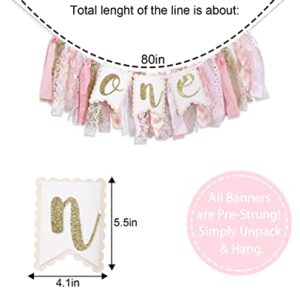 One High Chair Birthday Banner - One High Chair Banner Girl，highchair Banner First Birthday Girl，first High Chair Banner，pink and White Party Decoration Photo Props Cake Smash