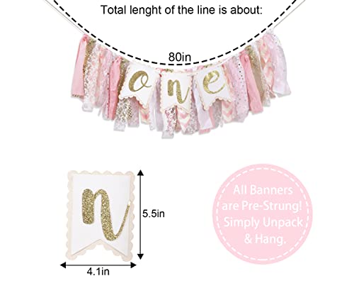 One High Chair Birthday Banner - One High Chair Banner Girl，highchair Banner First Birthday Girl，first High Chair Banner，pink and White Party Decoration Photo Props Cake Smash