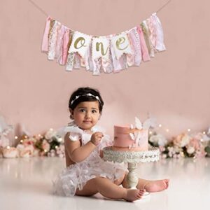 One High Chair Birthday Banner - One High Chair Banner Girl，highchair Banner First Birthday Girl，first High Chair Banner，pink and White Party Decoration Photo Props Cake Smash