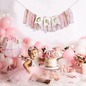 One High Chair Birthday Banner - One High Chair Banner Girl，highchair Banner First Birthday Girl，first High Chair Banner，pink and White Party Decoration Photo Props Cake Smash