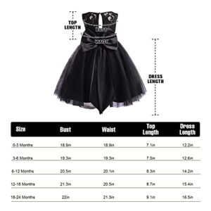 TENTIDE Baby Girls Party Flower Holiday Formal Pageant Dress Sleeveless Ruffle Lace Back A-line Bow Tulle Dress 0-24M (Black, 6-12M)