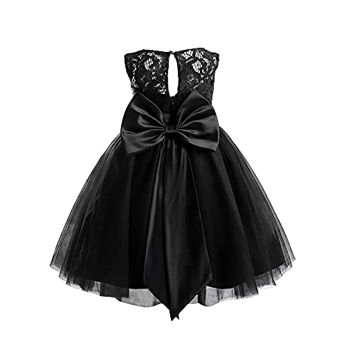 TENTIDE Baby Girls Party Flower Holiday Formal Pageant Dress Sleeveless Ruffle Lace Back A-line Bow Tulle Dress 0-24M (Black, 6-12M)