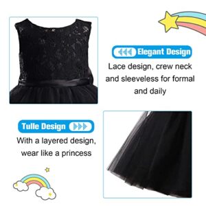 TENTIDE Baby Girls Party Flower Holiday Formal Pageant Dress Sleeveless Ruffle Lace Back A-line Bow Tulle Dress 0-24M (Black, 6-12M)