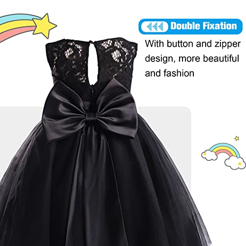 TENTIDE Baby Girls Party Flower Holiday Formal Pageant Dress Sleeveless Ruffle Lace Back A-line Bow Tulle Dress 0-24M (Black, 6-12M)