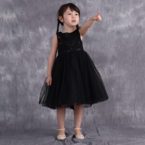 TENTIDE Baby Girls Party Flower Holiday Formal Pageant Dress Sleeveless Ruffle Lace Back A-line Bow Tulle Dress 0-24M (Black, 6-12M)