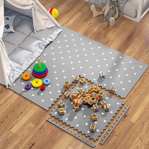 TCBunny Extra Large Baby Foam Play Mat - 4FT x 6FT Non-Toxic Puzzle Floor Mat for Kids & Toddlers, Waterproof Expandable Tiles with Edges (Grey with White Cross)