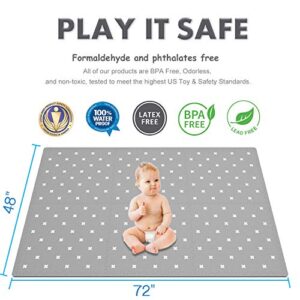 TCBunny Extra Large Baby Foam Play Mat - 4FT x 6FT Non-Toxic Puzzle Floor Mat for Kids & Toddlers, Waterproof Expandable Tiles with Edges (Grey with White Cross)