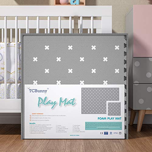 TCBunny Extra Large Baby Foam Play Mat - 4FT x 6FT Non-Toxic Puzzle Floor Mat for Kids & Toddlers, Waterproof Expandable Tiles with Edges (Grey with White Cross)